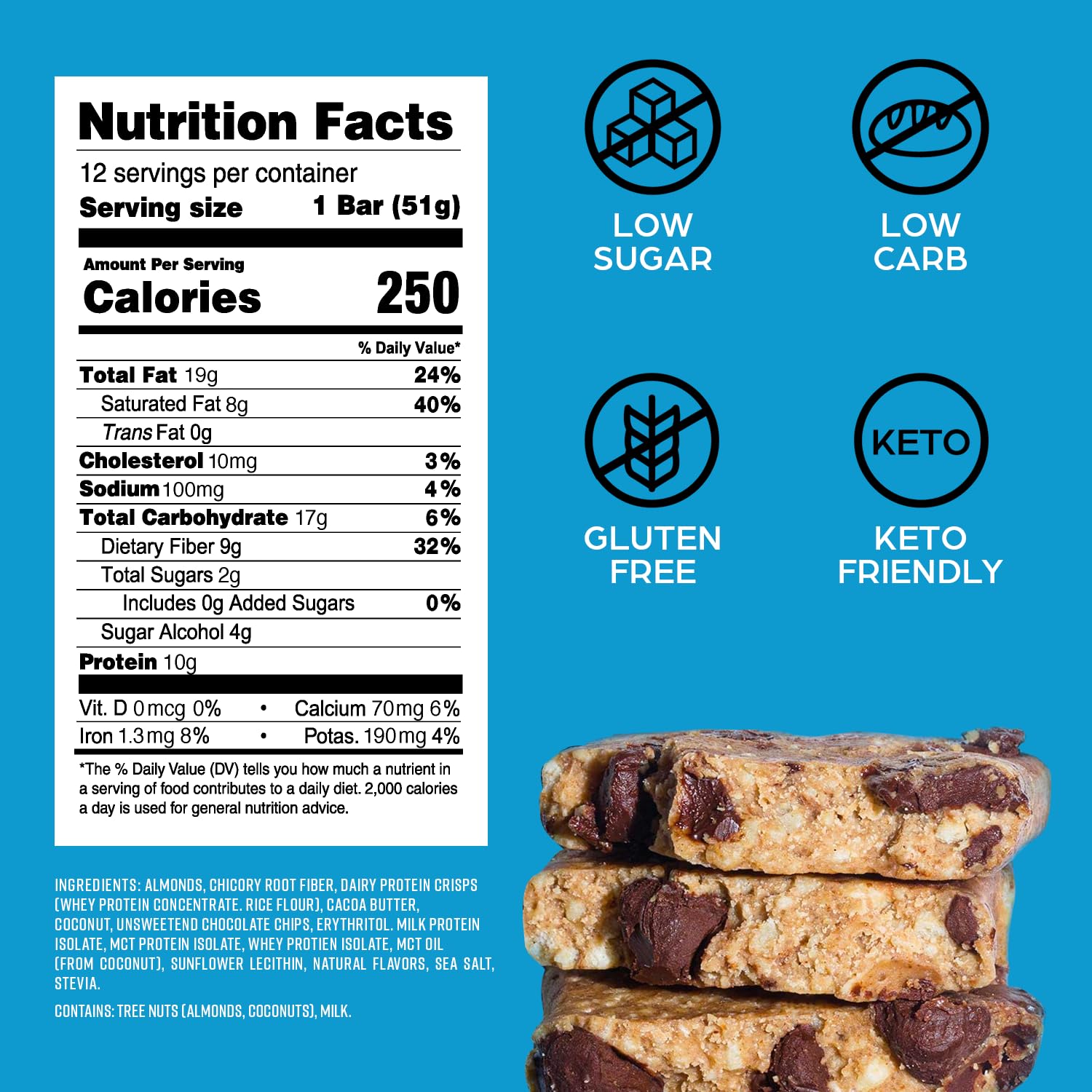 CanDo Krisp - Keto Snack & Keto Bar (12 Pack, Almond Butter Chocolate Chip) - Low-Carb Snack, Low-Sugar High Protein Bar - Gluten-Free Crispy, Perfectly Delicious Healthy Meal Replacement - Keto Krisp