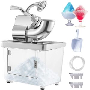 vevor 110v commercial ice crusher 440lbs/h, etl approved 300w electric snow cone machine with dual blades, stainless steel shaved ice machine with safety on/off switch for family, restaurants, bars