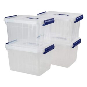 farmoon 6 quart clear storage bin, small plastic stackable box/cotainer with lid and blue handle, 4 packs