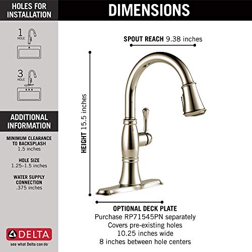 Delta Faucet Cassidy Pull Down Kitchen Faucet, Kitchen Faucets with Pull Down Sprayer, Kitchen Sink Faucet, Faucet for Kitchen Sink, Magnetic Docking, Lumicoat Polished Nickel 9197-PN-PR-DST