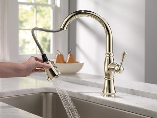 Delta Faucet Cassidy Pull Down Kitchen Faucet, Kitchen Faucets with Pull Down Sprayer, Kitchen Sink Faucet, Faucet for Kitchen Sink, Magnetic Docking, Lumicoat Polished Nickel 9197-PN-PR-DST