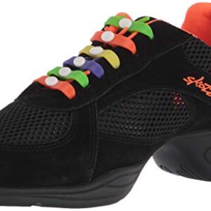 Skazz by Sansha Women's Dance Studio Exercise Sneakers Mesh Suede Rubber Split-Sole Haley, Black/Orange,7.5