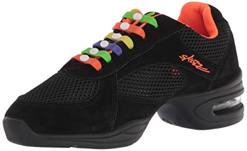 Skazz by Sansha Women's Dance Studio Exercise Sneakers Mesh Suede Rubber Split-Sole Haley, Black/Orange,7.5