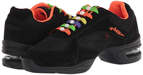 Skazz by Sansha Women's Dance Studio Exercise Sneakers Mesh Suede Rubber Split-Sole Haley, Black/Orange,7.5