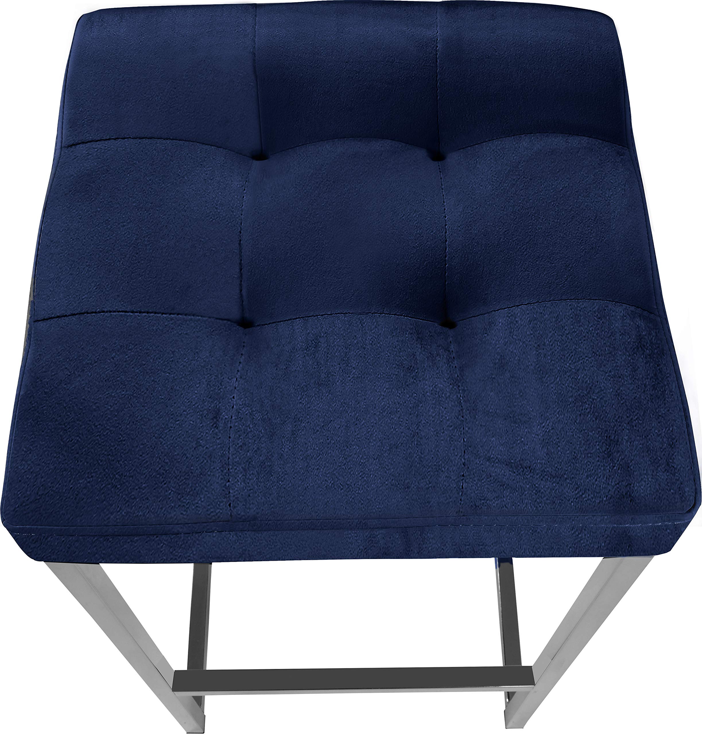 Meridian Furniture Nicola Collection Modern | Contemporary Upholstered Counter Height Stool with Tufted Seat and Durable Steel Base, Set of 2, Navy Velvet, 15" W x 15" D x 26.5" H