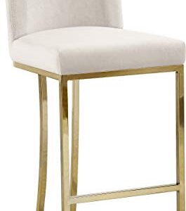 Meridian Furniture Heidi Collection Modern | Contemporary Velvet Upholstered Counter Stool with Polished Gold Metal Frame, Cream, 16" W x 19.5" D x 36.5" H