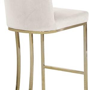 Meridian Furniture Heidi Collection Modern | Contemporary Velvet Upholstered Counter Stool with Polished Gold Metal Frame, Cream, 16" W x 19.5" D x 36.5" H