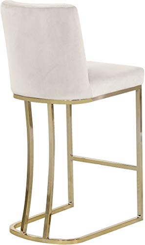 Meridian Furniture Heidi Collection Modern | Contemporary Velvet Upholstered Counter Stool with Polished Gold Metal Frame, Cream, 16" W x 19.5" D x 36.5" H