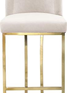 Meridian Furniture Heidi Collection Modern | Contemporary Velvet Upholstered Counter Stool with Polished Gold Metal Frame, Cream, 16" W x 19.5" D x 36.5" H