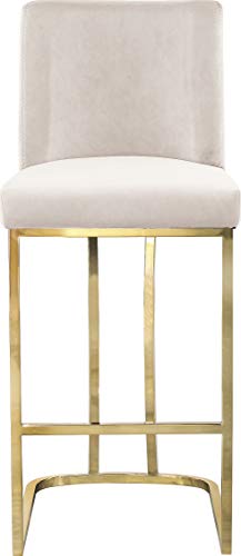 Meridian Furniture Heidi Collection Modern | Contemporary Velvet Upholstered Counter Stool with Polished Gold Metal Frame, Cream, 16" W x 19.5" D x 36.5" H