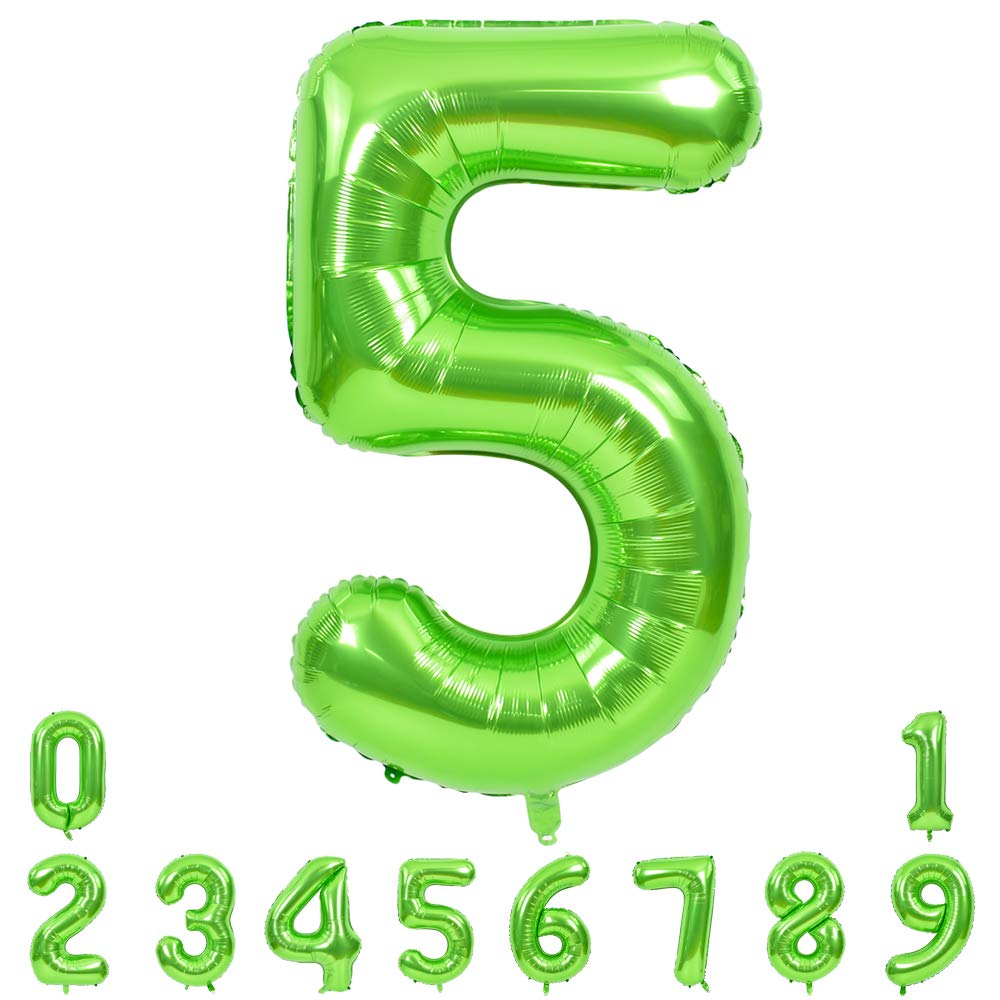 TONIFUL 40 Inch Large Green Numbers Balloons 0-9, Number 5 Digit 5 Helium Balloons, Foil Mylar Big Number Balloons for Birthday Party Anniversary Supplies Decorations