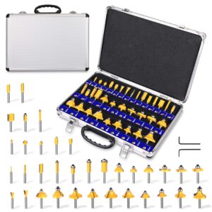 platinumedge router bits set, tungsten carbide router bits set 1/4 shank, router bit kit for diy, woodworking project, 35 piece set with premium aluminum carry storage case