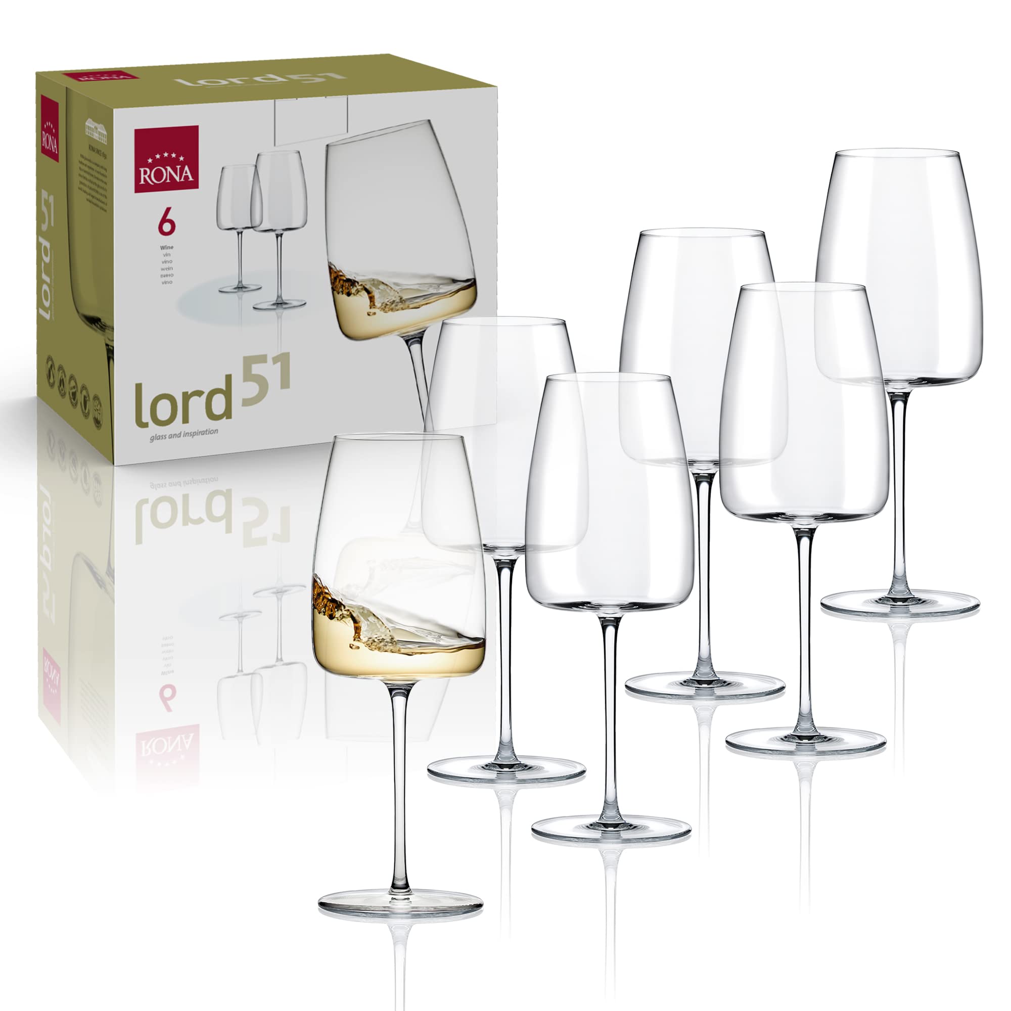 RONA Lord 51 Wine Glass | 17 oz. | Set of 6 | Lord Collection | Party Set & White Wine Glasses | Crystalline Glass | Ideal for Home, Restaurant, Party, Wedding, Wine | Made in Europe |