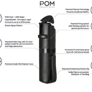 POM Pepper Spray Combo Pack Clip & Keychain - Maximum Strength OC Spray Self Defense- Tactical Compact & Safe Design - 25 Bursts & 10 ft Range - Stream Spray Pattern