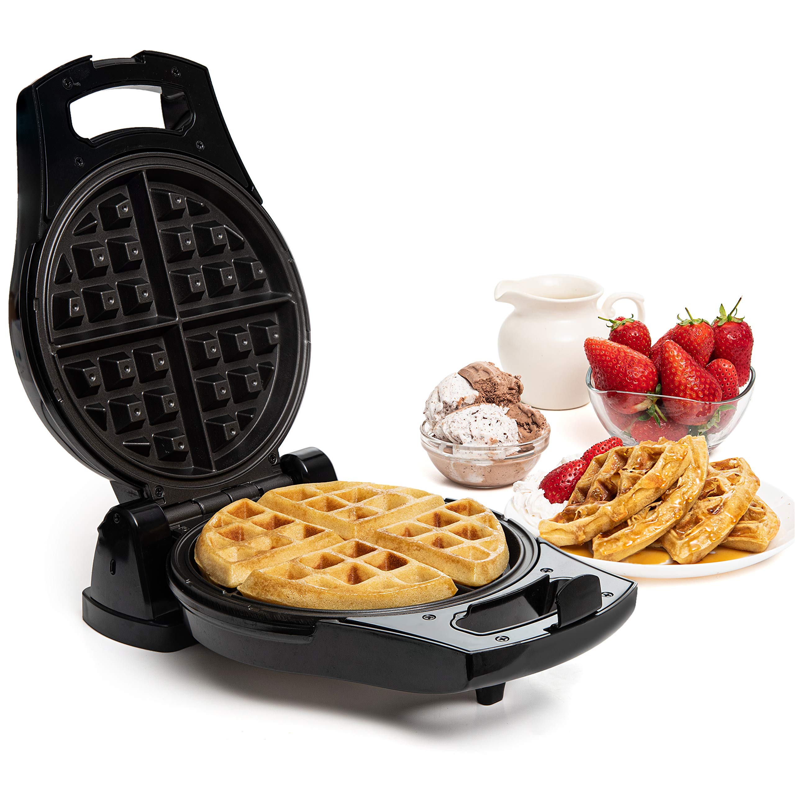 Moss & Stone Belgian Waffle Maker, Electric Waffle Machine, Flips & Non-Stick Grids,Temperature Control, Round Waffle (Black)