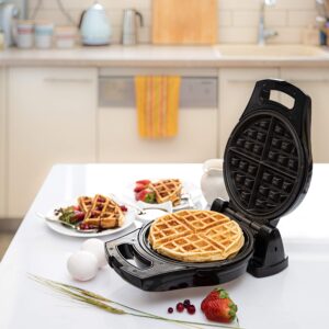 Moss & Stone Belgian Waffle Maker, Electric Waffle Machine, Flips & Non-Stick Grids,Temperature Control, Round Waffle (Black)