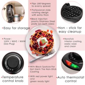 Moss & Stone Belgian Waffle Maker, Electric Waffle Machine, Flips & Non-Stick Grids,Temperature Control, Round Waffle (Black)