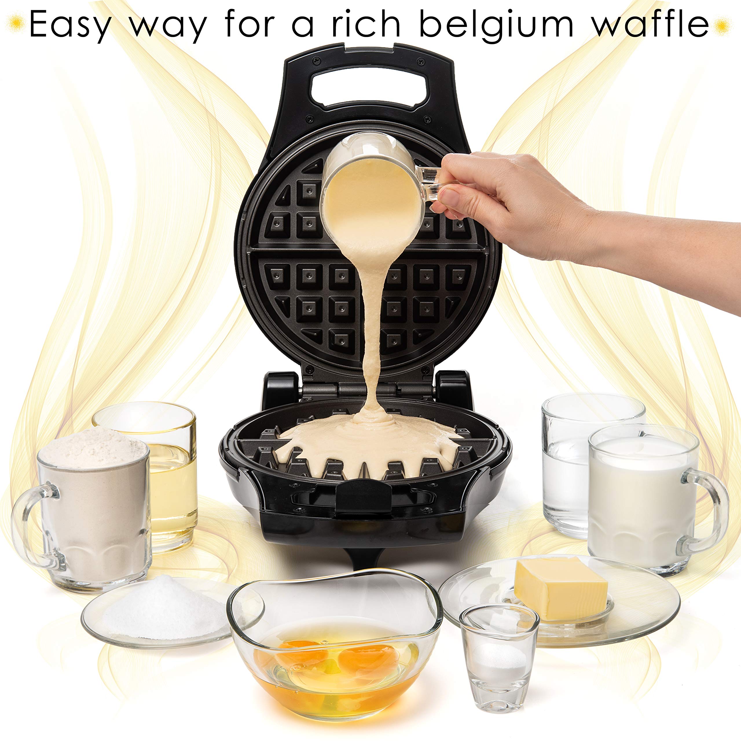 Moss & Stone Belgian Waffle Maker, Electric Waffle Machine, Flips & Non-Stick Grids,Temperature Control, Round Waffle (Black)