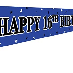 Large Happy 16th Birthday Banner, 16 Years Old Birthday Party Sign Blue, 16th Birthday Party Supplies Decorations (9.8 x 1.6 ft)