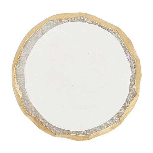 4 Pack Natural Selenite Crystal Coasters for Drinks, Geode Slices with Gold Painted Edge (3.75-4 in)