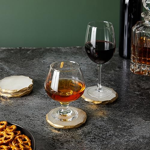 4 Pack Natural Selenite Crystal Coasters for Drinks, Geode Slices with Gold Painted Edge (3.75-4 in)