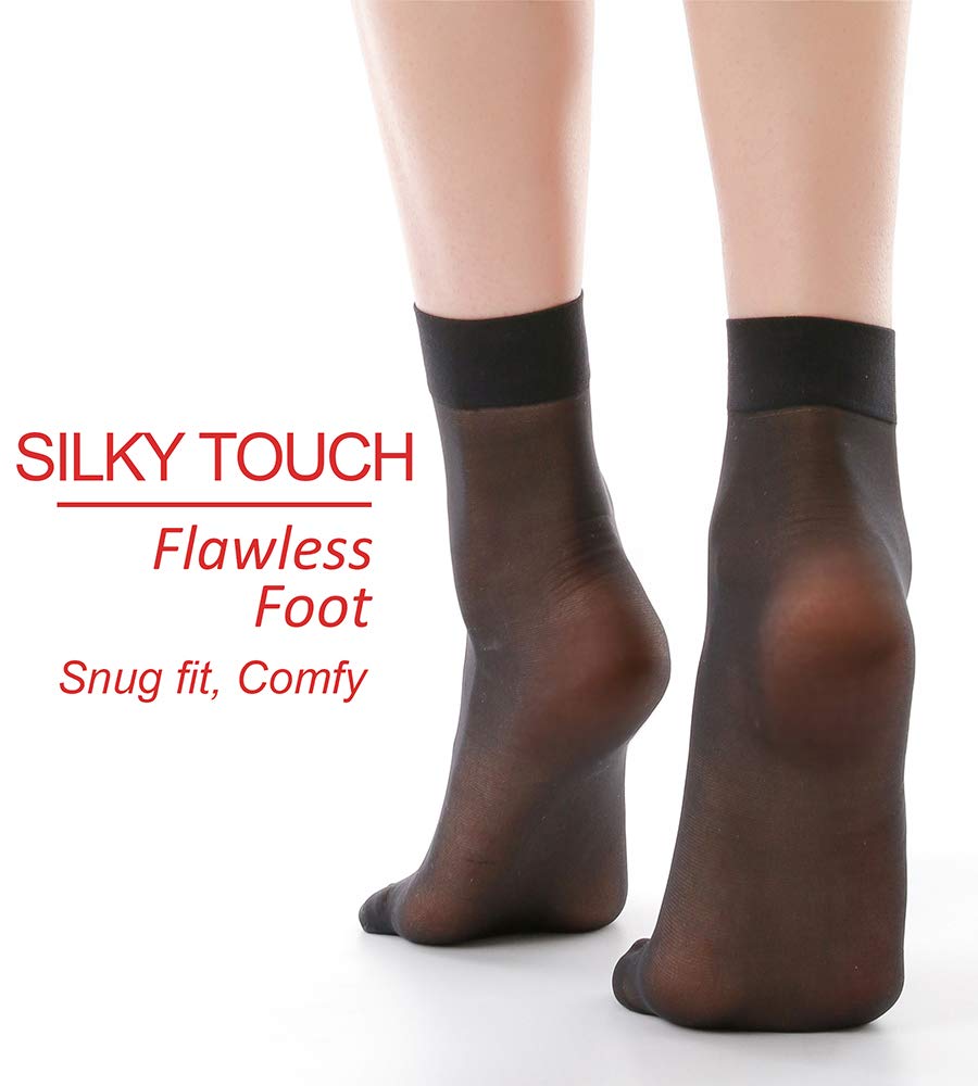 G&Y 12 Pairs Ankle Nylon Socks for Women - 20D Sheer Pantyhose Socks (6 Black & 6 Nude)