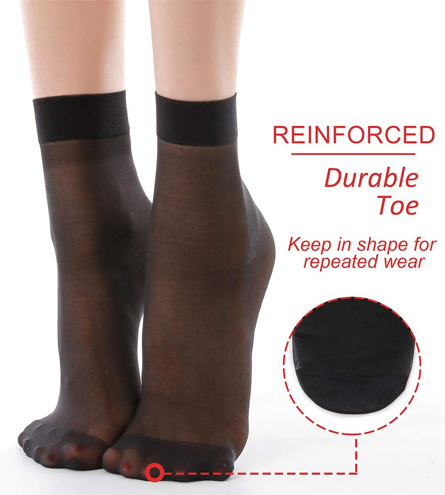 G&Y 12 Pairs Ankle Nylon Socks for Women - 20D Sheer Pantyhose Socks (6 Black & 6 Nude)