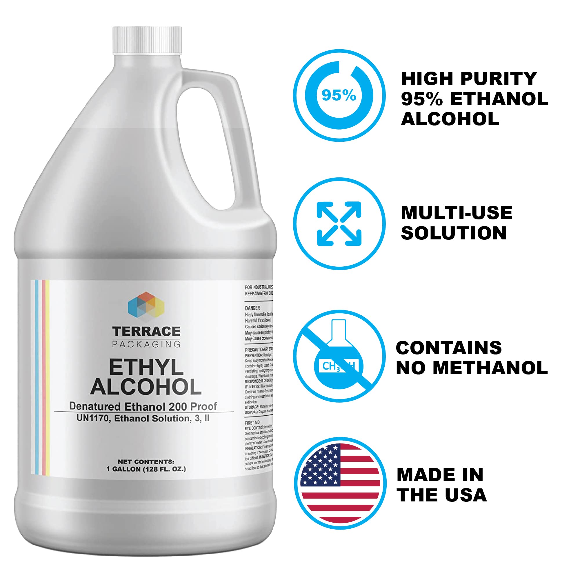 Active Element Ethanol Alcohol 95% - Ethyl Alcohol - 1 Gallon - High Purity - Multi-Use for Lab Use, Bio Ethanol Fuel, Ethanol Fireplace Fuel, Denatured Alcohol Solvent, Surface Cleaning and More