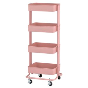 ecr4kids 4-tier metal rolling utility cart, multipurpose storage, pink