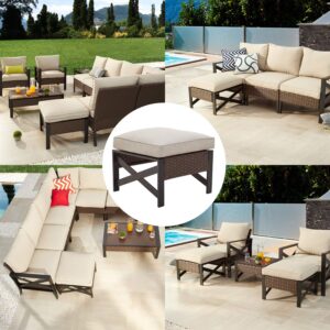 PatioFestival Outdoor Wicker Ottoman Patio Footstool Rattan Furniture Coffee Table All Weather Foot stools Seat with Cushion(Brown)