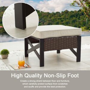 PatioFestival Outdoor Wicker Ottoman Patio Footstool Rattan Furniture Coffee Table All Weather Foot stools Seat with Cushion(Brown)