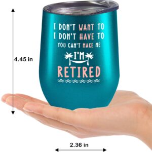 Fancyfams Retirement Gifts for Women 12 oz Stainless Steel Vacuum Insulated Wine Tumbler with Lid and Straw - Retirement Gifts - Happy Retirement - Gift Ideas - Adventure Begins (Turquoise)