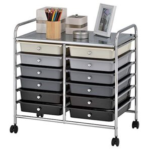 ECR4Kids 12-Drawer Mobile Organizer, Storage Cart, Grey Ombre