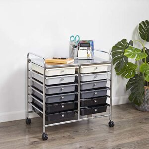 ECR4Kids 12-Drawer Mobile Organizer, Storage Cart, Grey Ombre