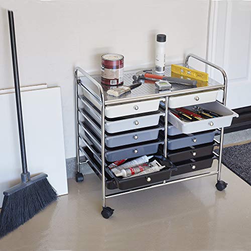 ECR4Kids 12-Drawer Mobile Organizer, Storage Cart, Grey Ombre