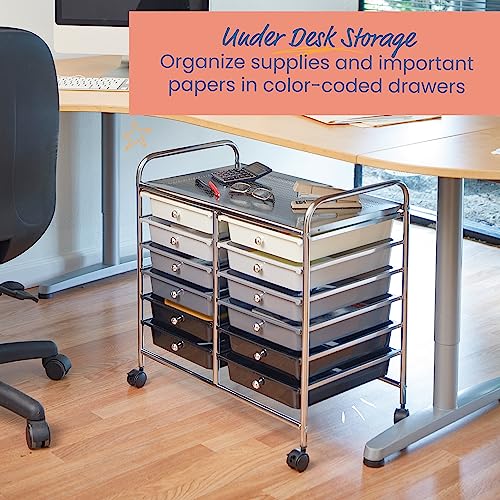 ECR4Kids 12-Drawer Mobile Organizer, Storage Cart, Grey Ombre