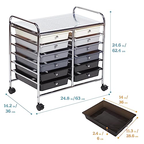 ECR4Kids 12-Drawer Mobile Organizer, Storage Cart, Grey Ombre