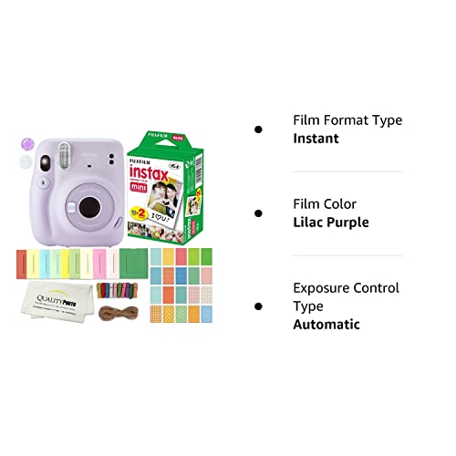 FUJIFILM INSTAX Mini 11 Instant Film Camera Plus Instax Film and Accessories Stickers, Hanging Frames and Microfiber Cloth (Lilac Purple)…