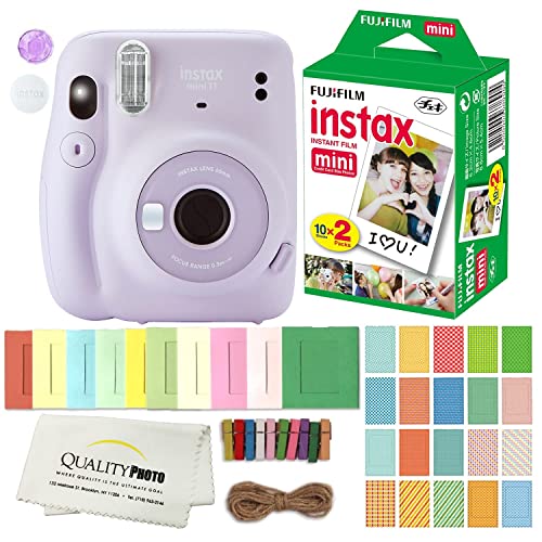 FUJIFILM INSTAX Mini 11 Instant Film Camera Plus Instax Film and Accessories Stickers, Hanging Frames and Microfiber Cloth (Lilac Purple)…