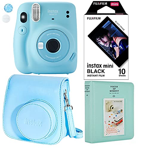 Fujifilm Instax Mini 11 Polaroid Sky Blue Instant Camera Plus Original Fuji Case, Photo Album and Fujifilm Character 10 Films (Black)…