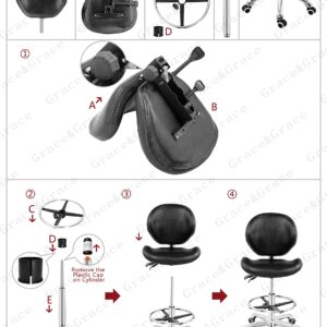 Drafting Chair Adjustable Tall Shop Stool, Rolling Chair with Backrest and Footrest for Computer, Studio, Workshop, Classroom, Lab, Counter, Home Office (Black)