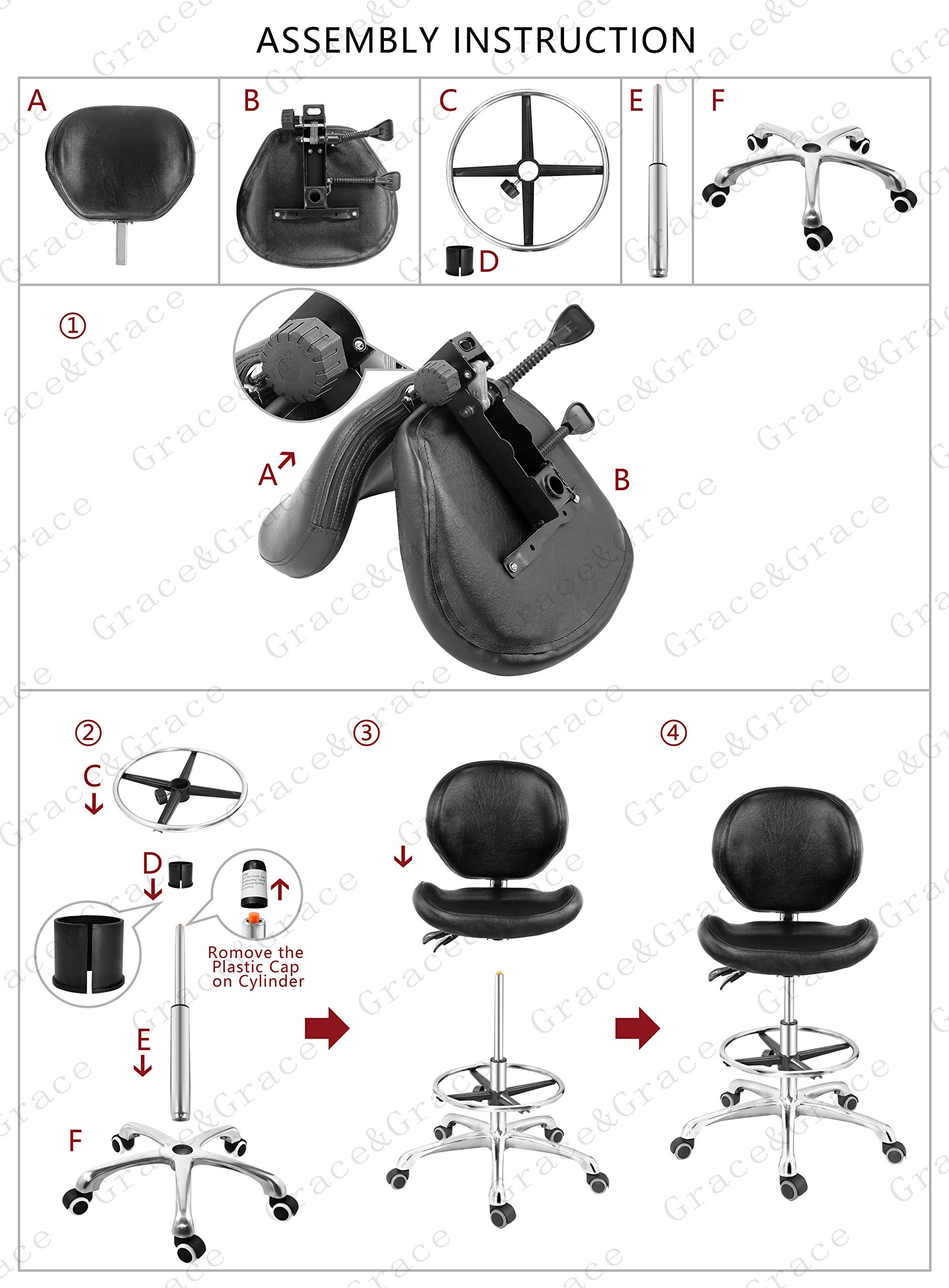 Drafting Chair Adjustable Tall Shop Stool, Rolling Chair with Backrest and Footrest for Computer, Studio, Workshop, Classroom, Lab, Counter, Home Office (Black)