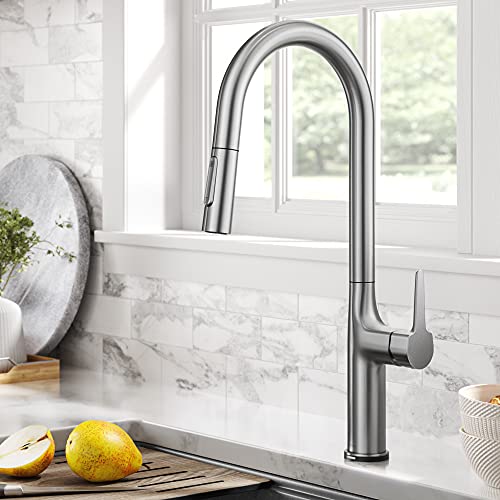 KRAUS Oletto Tall Modern Single-Handle Touch Kitchen Sink Faucet with Pull Down Sprayer in Spot Free Stainless Steel, KTF-3101SFS