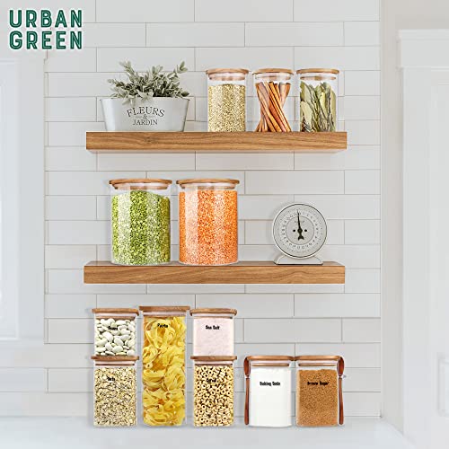 Square Glass food storage Containers with Airtight Lids, 2 Pack with 2 Wooden Spoon, Glass Jars with Wood Lids, Airtight Glass Canisters Sets with lids, Glass Coffee Storage Containers with Wood Lid