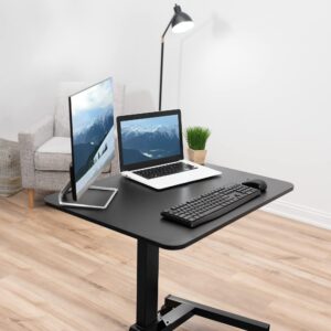 VIVO Mobile 32 inch Pneumatic Sit to Stand Laptop Desk, Rolling Presentation Cart, Height Adjustable Ergonomic Workstation with Locking Wheels, Black, CART-V07B