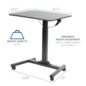 VIVO Mobile 32 inch Pneumatic Sit to Stand Laptop Desk, Rolling Presentation Cart, Height Adjustable Ergonomic Workstation with Locking Wheels, Black, CART-V07B