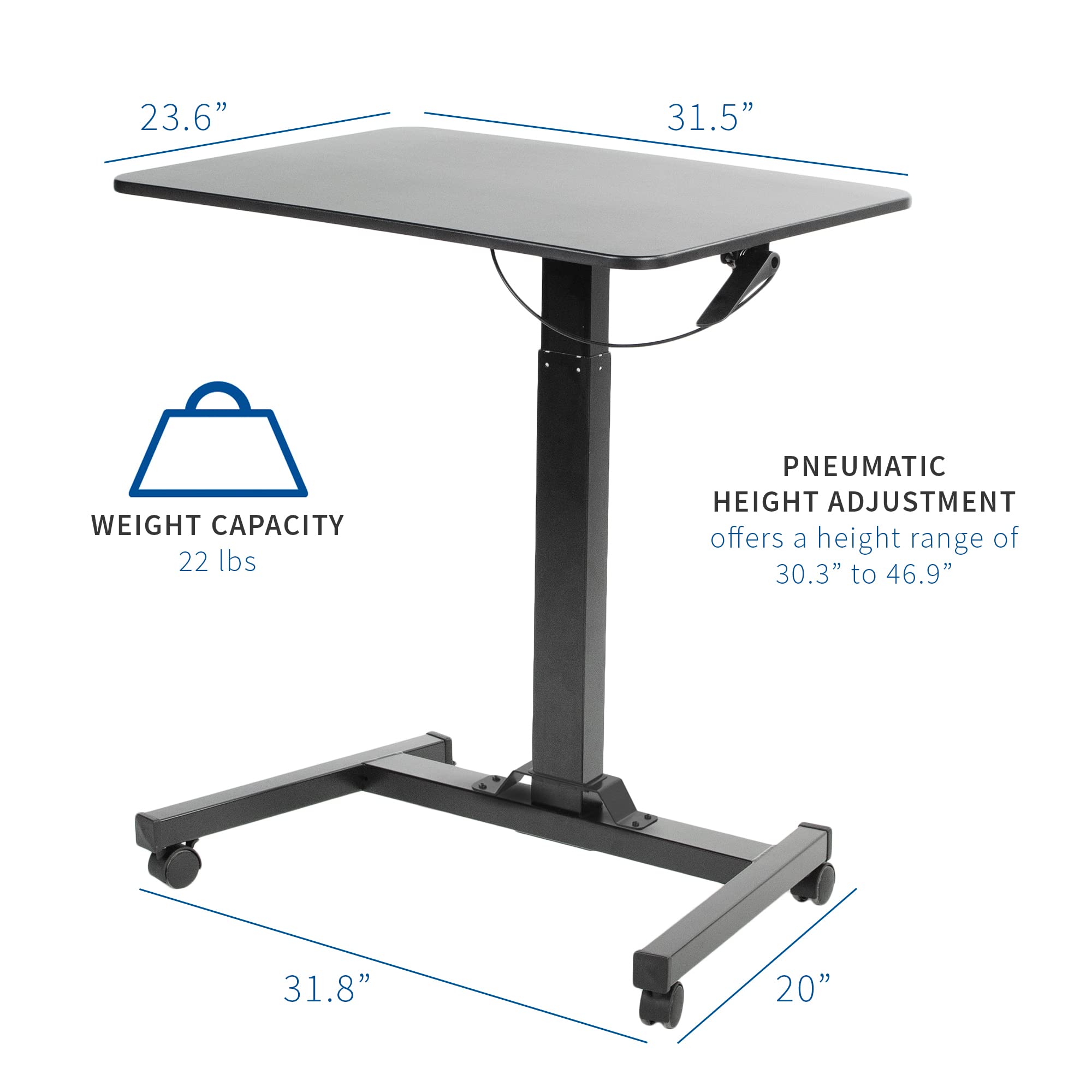 VIVO Mobile 32 inch Pneumatic Sit to Stand Laptop Desk, Rolling Presentation Cart, Height Adjustable Ergonomic Workstation with Locking Wheels, Black, CART-V07B