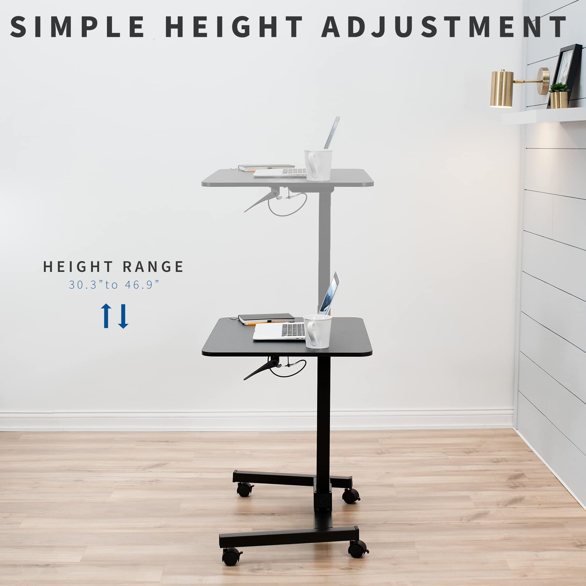 VIVO Mobile 32 inch Pneumatic Sit to Stand Laptop Desk, Rolling Presentation Cart, Height Adjustable Ergonomic Workstation with Locking Wheels, Black, CART-V07B