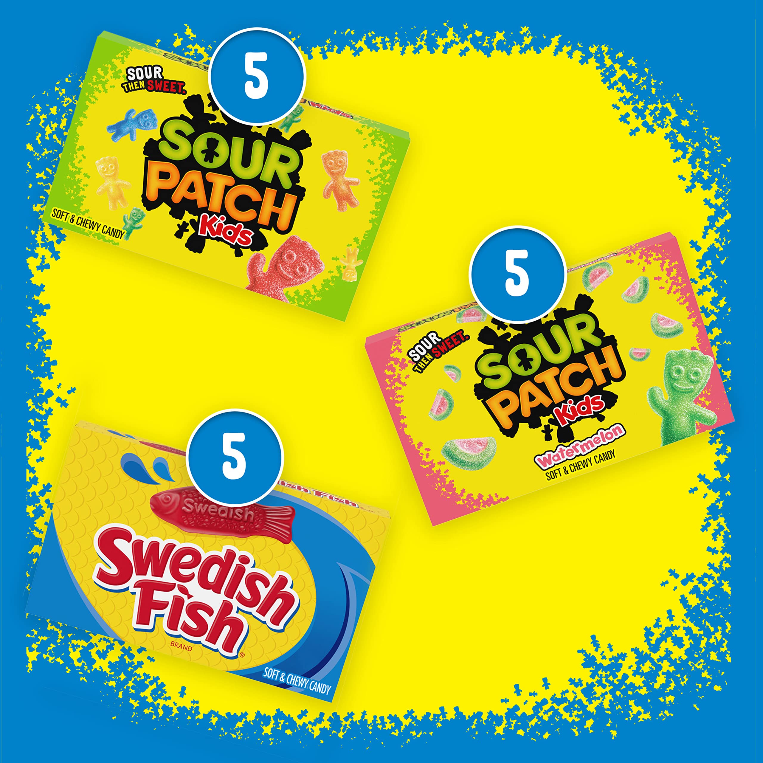 SOUR PATCH KIDS and SWEDISH FISH Soft & Chewy Candy Variety Pack, 15 Boxes