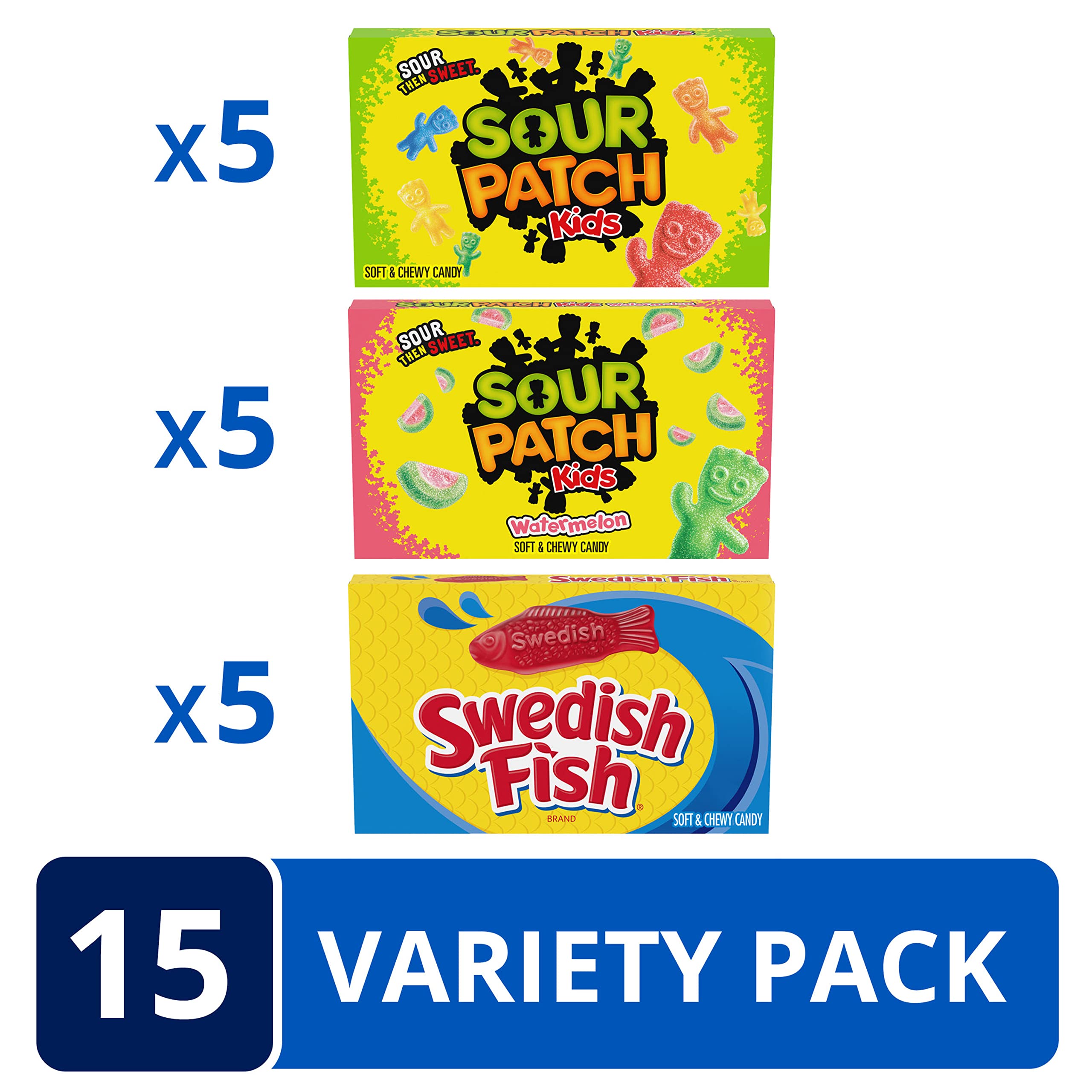 SOUR PATCH KIDS and SWEDISH FISH Soft & Chewy Candy Variety Pack, 15 Boxes